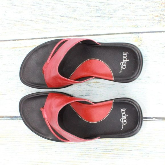 Indigo | Shoes | Indigo Red Leather Slip On Comfort Casual Wedge ...